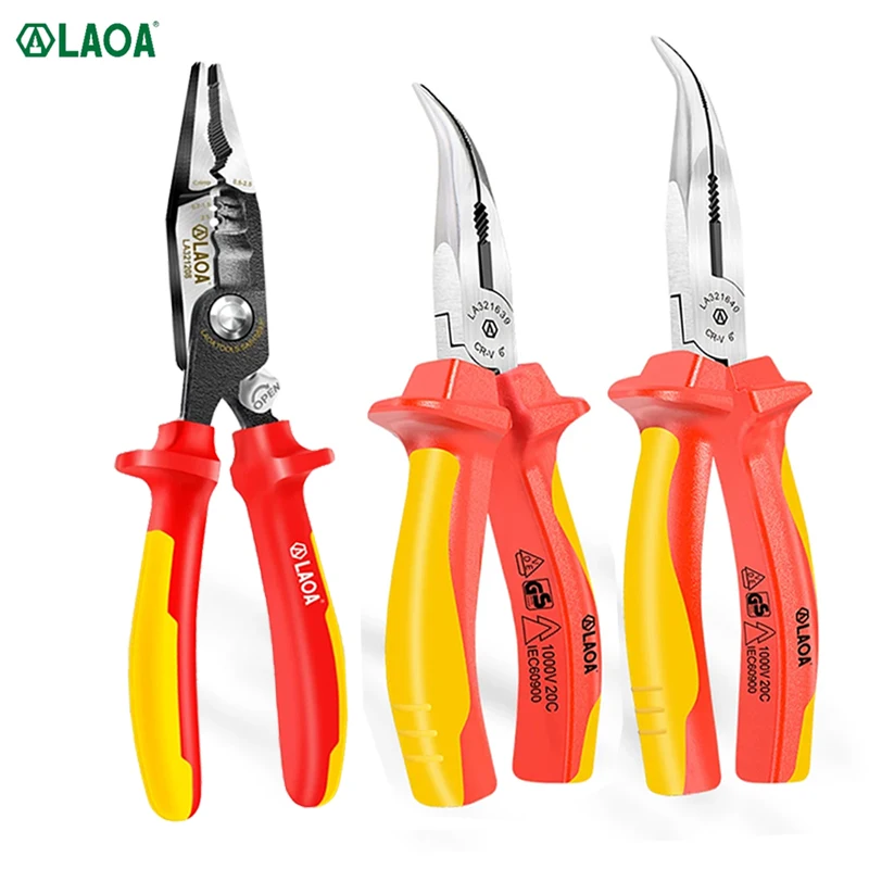 LAOA Insulated Pliers VDE 8 Inch Bent Nose Plier Needle Nose Plier High ...