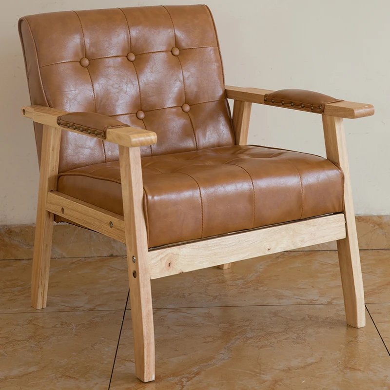 Waterproof-Brown-Wood-Chair-Sofas-Nordic-Leather-Chaise-Living-Room ...