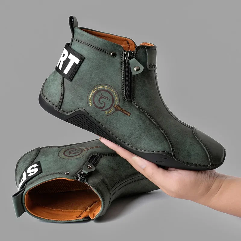 Autumn and Winter New Men's Short Boots British Classic Retro Flat ...