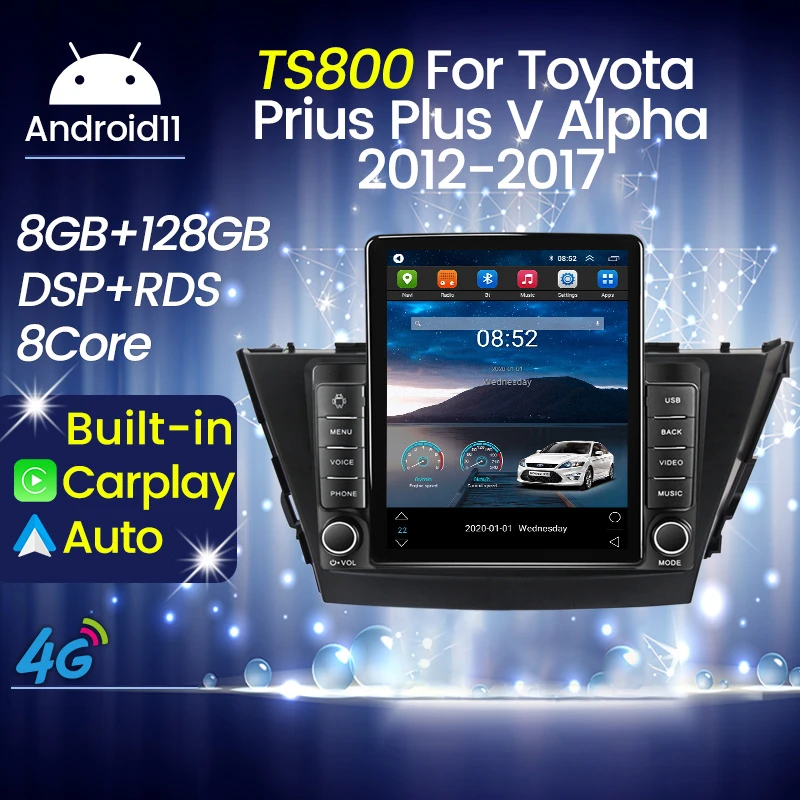 8+128g Android 11 Screen Car Multimedia Player For Toyota Prius Plus V ...
