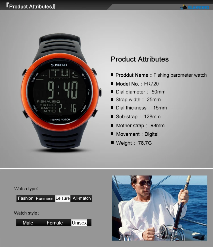 Ceas de pescuit pentru barbati, barometru, altimetru, termometru ...