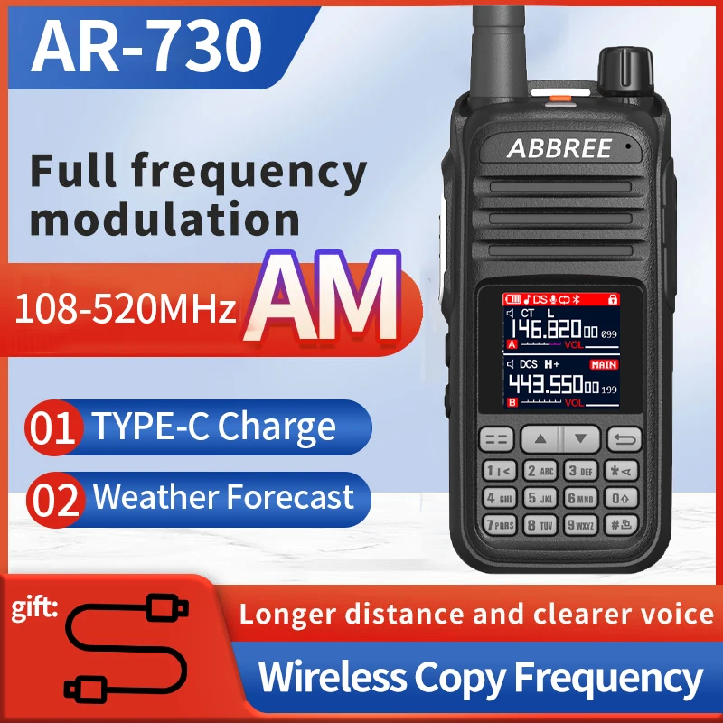 ABBREE walkie talkie AR 730 de banda aérea, frecuencia de copia ...