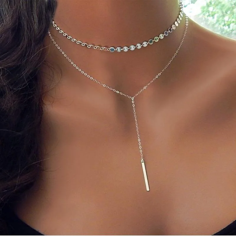Stainless Steel Double Chain Pendant | Layer Necklace Stainless Steel ...