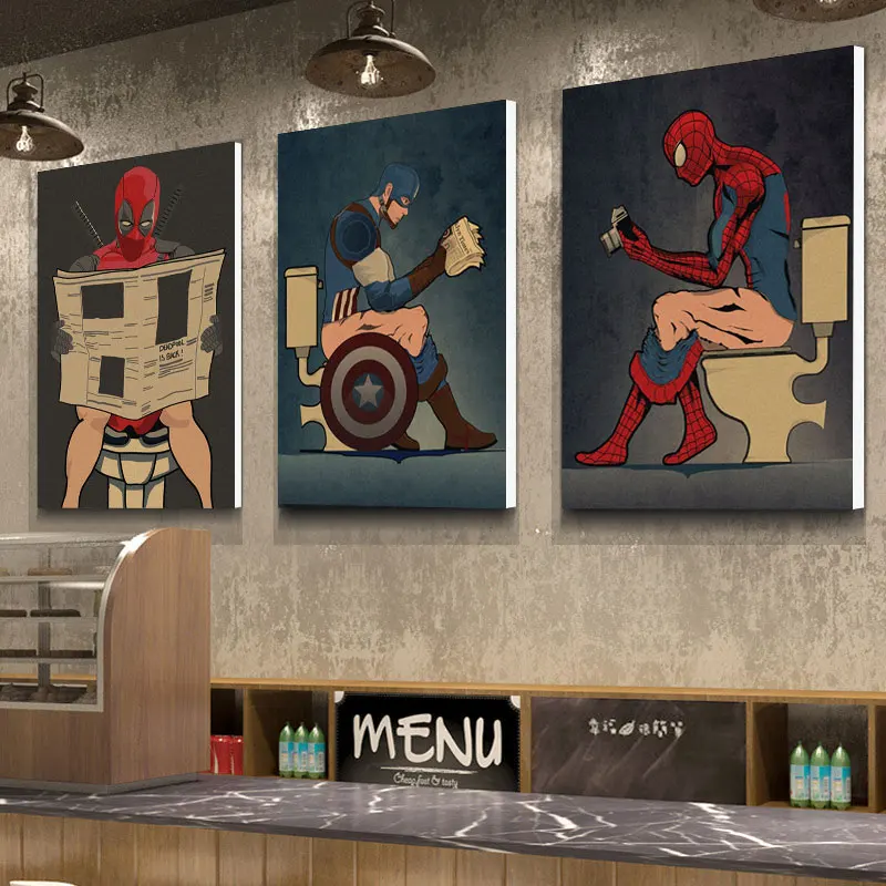 Maravilha Cartaz Vintage para Wall Avengers Figuras Spiderman Deadpool ...