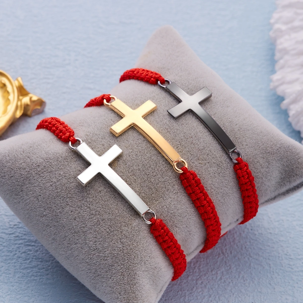 Hip Hop Stainless Steel Cross Braided Bracelet For Women Men Red Black ...