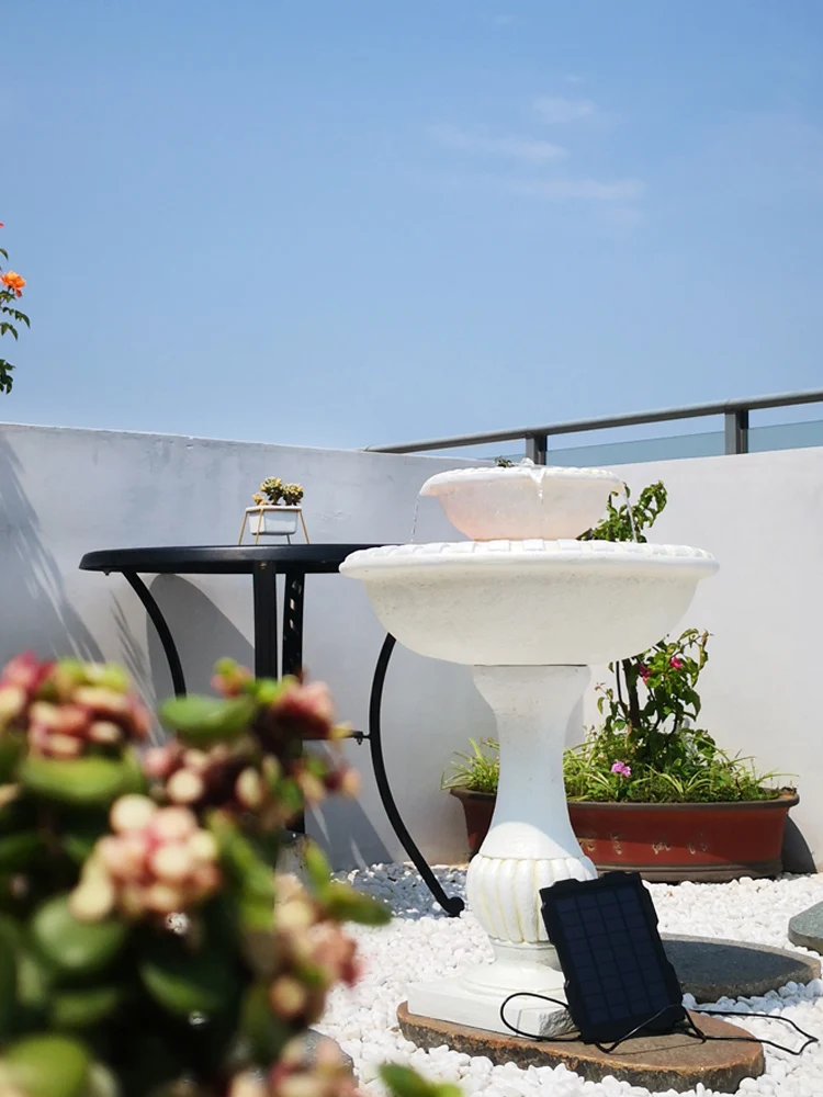 Garden-Fountain-Black-European-Villa-Retro-solar-outdoor-water-system ...