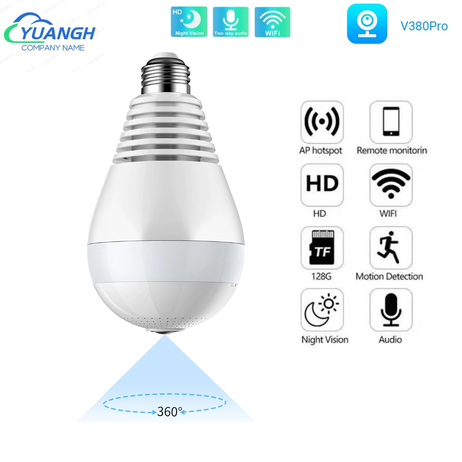 5mp Light Bulb Wifi Camera V380 Pro 360 Degree Panoramic Wireless Smart ...