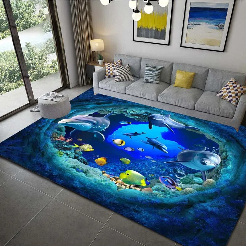 Ocean-Dolphin-Pattern-Carpet-Living-Room-Bathroom-Decor-Childrens ...
