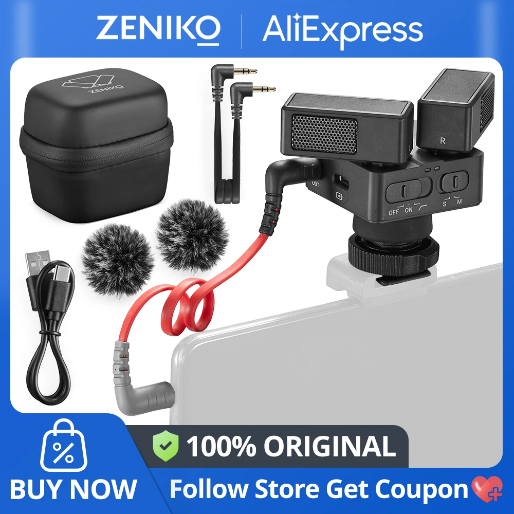 ZENIKO-OC-D1-Stereo-On-camera-Microphone-Cardioid-Dual-180-Rotatable ...