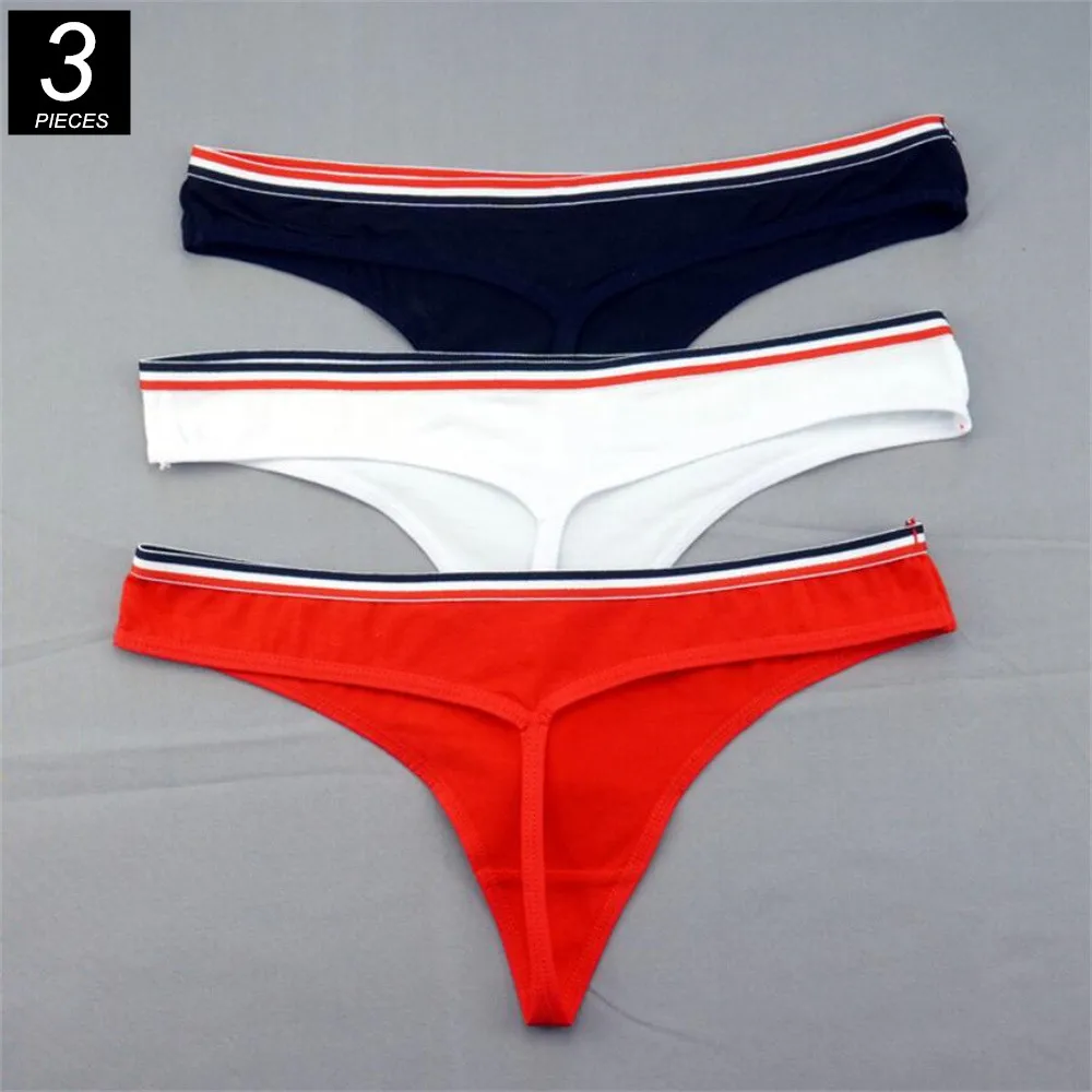 3PCS-Set-Stripe-Belt-G-String-Cotton-Women-Underwear-T-Back-Tangas-Low ...