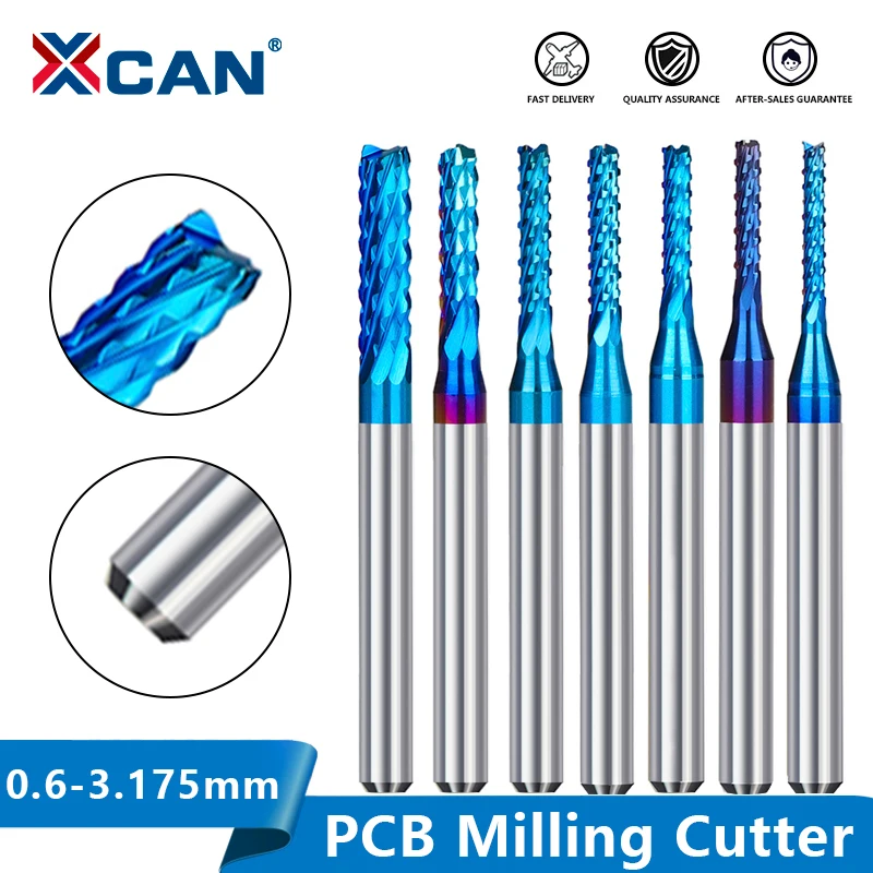 Xcan 카바이드 엔드 밀링 커터 3175 생크 블루 코팅 Cnc 라우터 비트 조각 엣지 커터 엔드밀 08 30mm