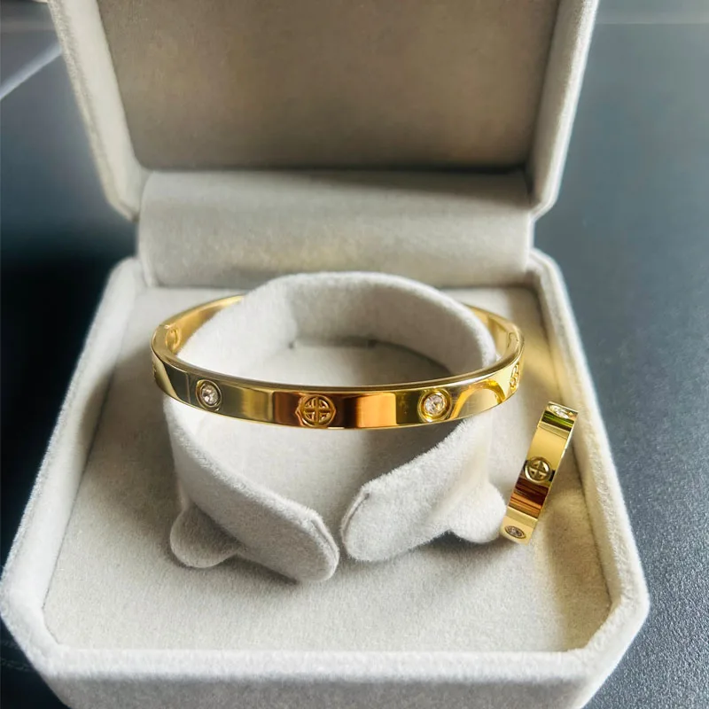 2Pcs-Stainless-Steel-Gold-Color-Zircon-And-Cross-Nut-Nail-Bracelet-Ring ...