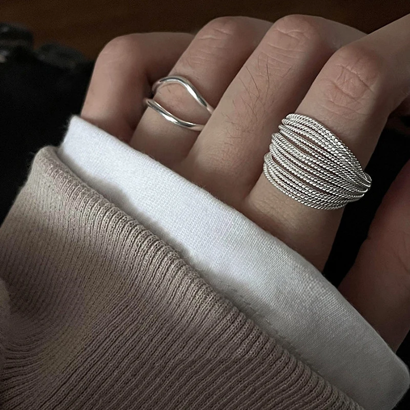 Anillo de plata 925 con múltiples líneas para mujer, sortija única ...