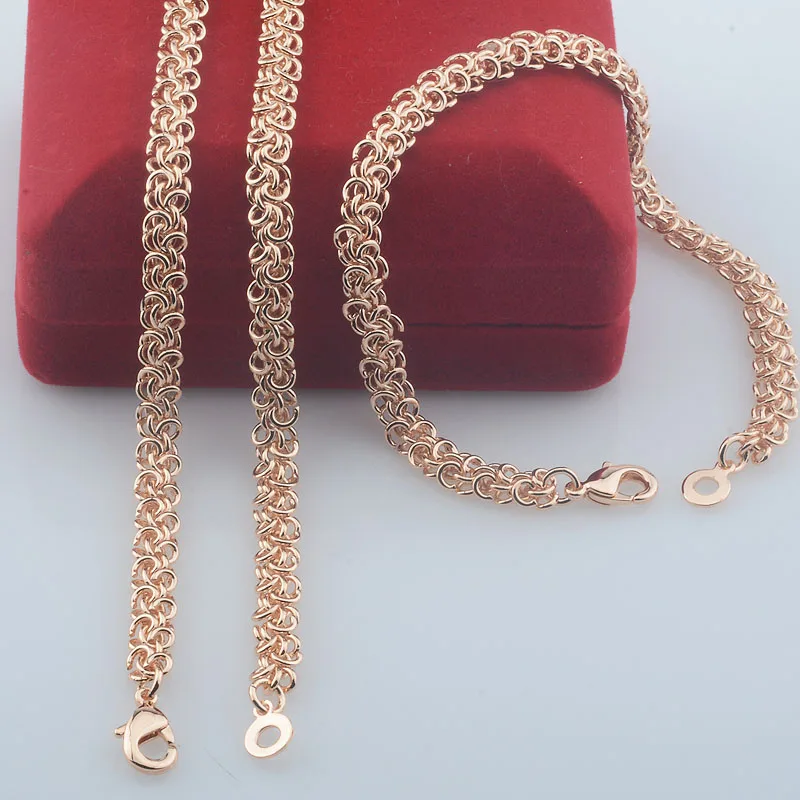 5-5mm-hombres-mujeres-585-Color-oro-rosa-cl-sico-fiesta-collar-pulsera ...