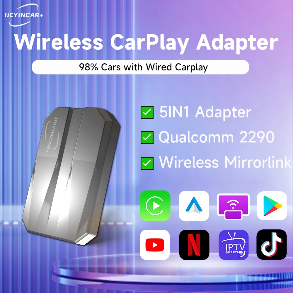 HEYINCAR Wired to Wireless CarPlay Android Auto Adapter for Netflix ...