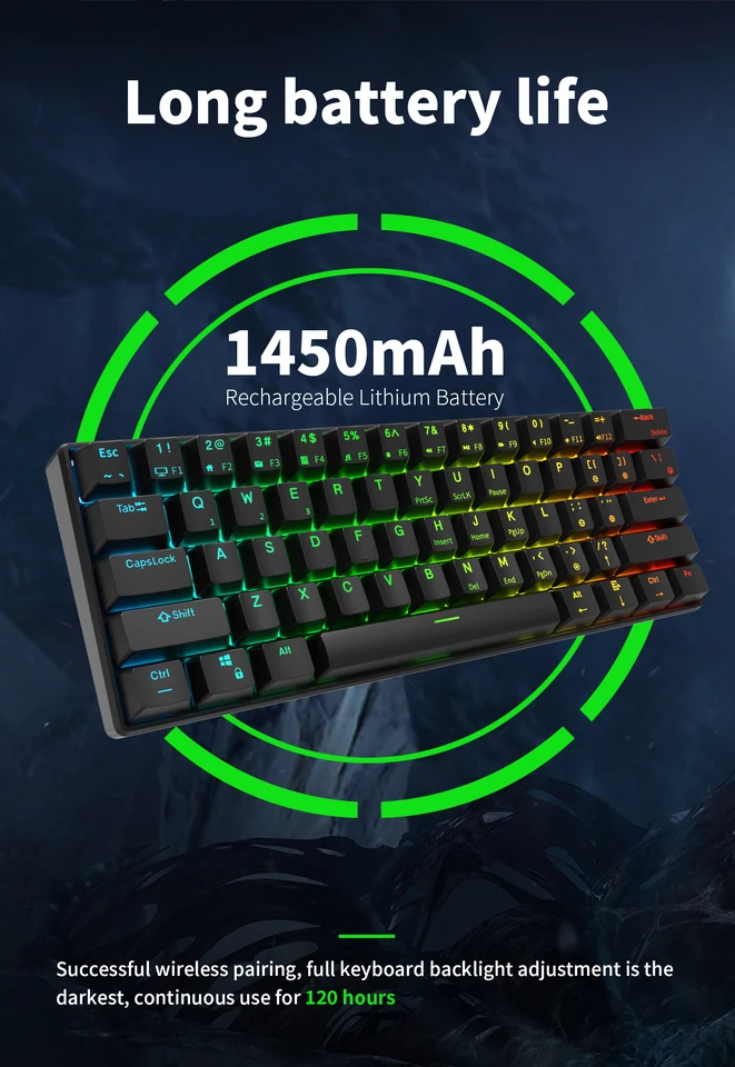 61 Keys Rk61 Bluetooth Wireless Backlit Ergonomic