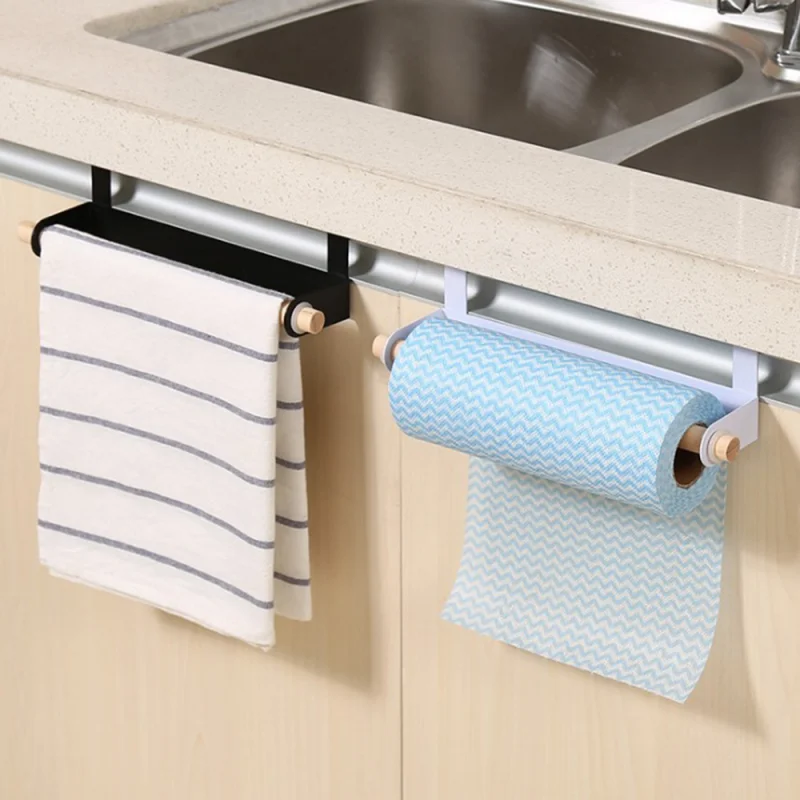 Wooden Tissue Hanger Over Door Cabinet Paper Roll Rack Towel Holder ...