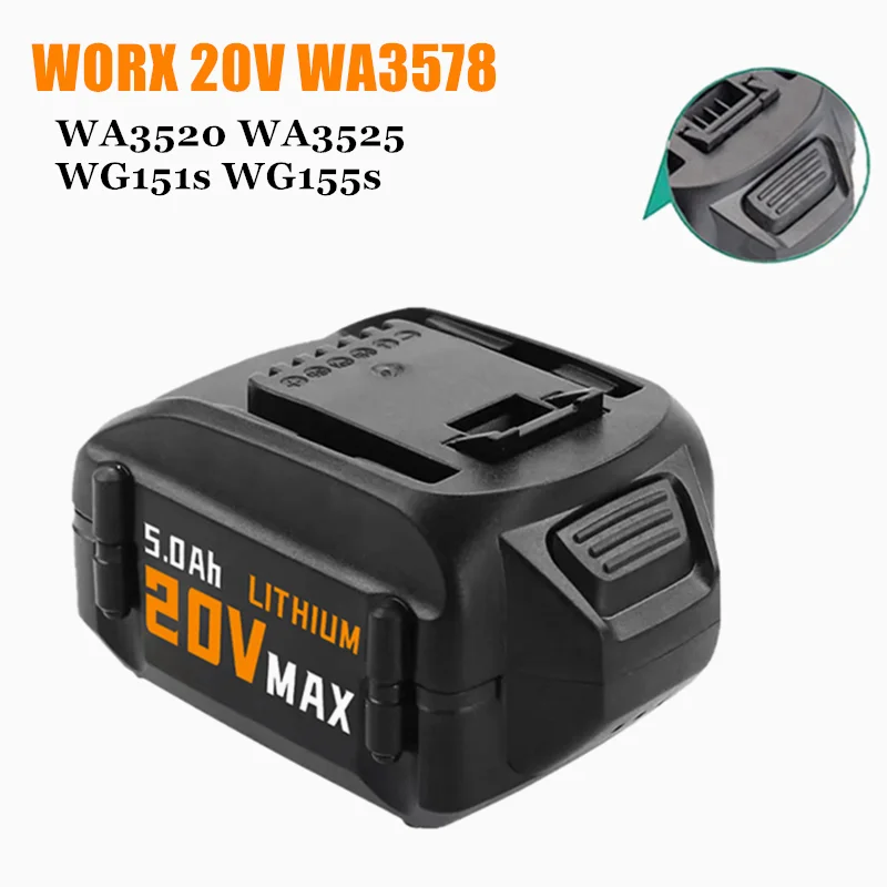 WORX-20V-Battery-WA3578-5000-6000-Lithium-Ion-Battery-WA3520-WA3525 ...
