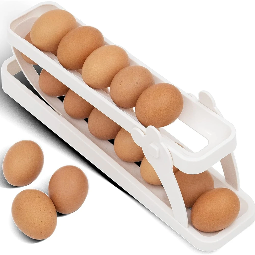 Double-Tier-Automatic-Scrolling-Egg-Rack-Holder-Storage-Box-Egg-Basket ...