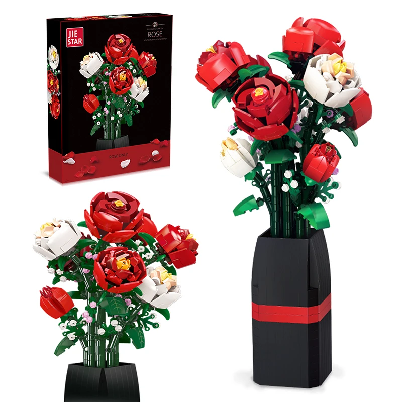 Creative-Romantic-Rose-Flower-Bouquet-Building-Blocks-Immortal-Flowers ...