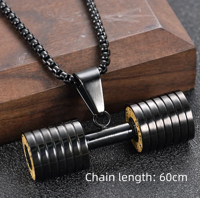 Fashion jewelry stainless steel fitness dumbbell pendant necklace ...