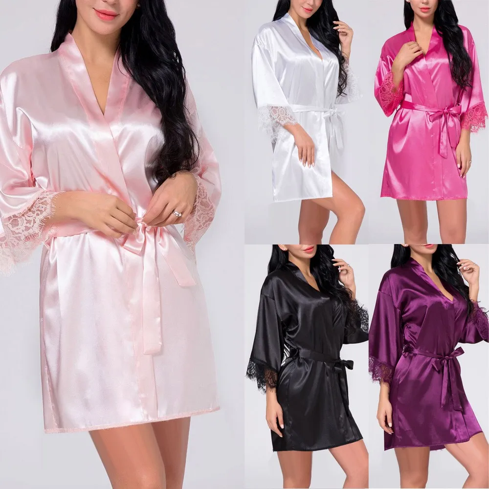 Women-s-Sexy-Lace-Stitching-Silky-Satin-Romance-Bathrobe-Nightwear ...