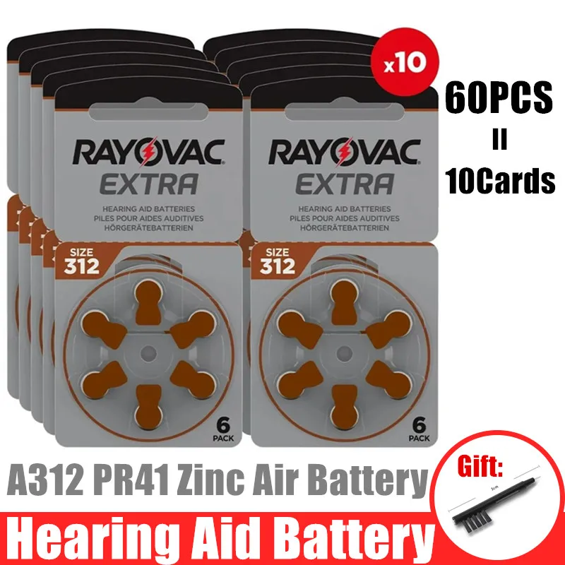 60 PCS Rayovac Extra Performance Hearing Aid Batteries 312 312A Zinc ...