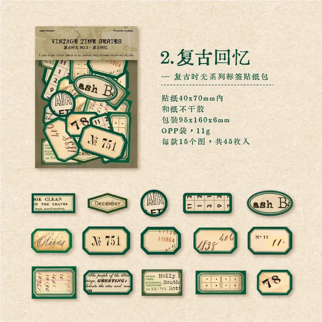 45pcs Vintage Number English Label Stickers Pack Art Junk Journal ...