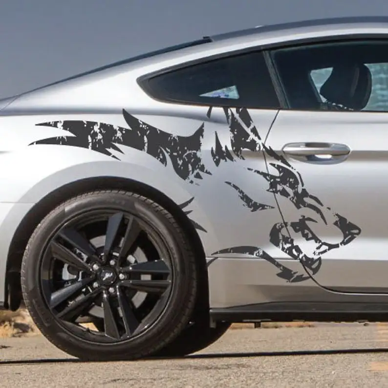 Mustang-Ranger-Coyote-Wolf-Tattoo-Distressed-Grunge-Tribal-Door-Bed ...