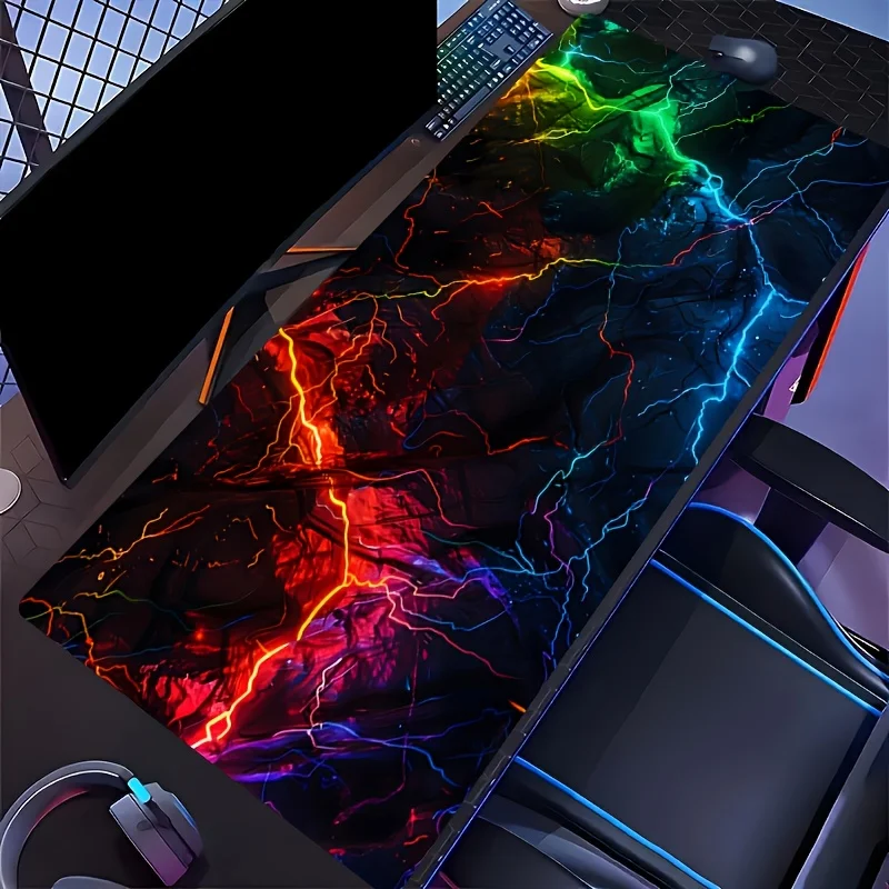 Neon Lightning Extended Gaming Mouse Pad Large Size Non-Slip Rubber ...