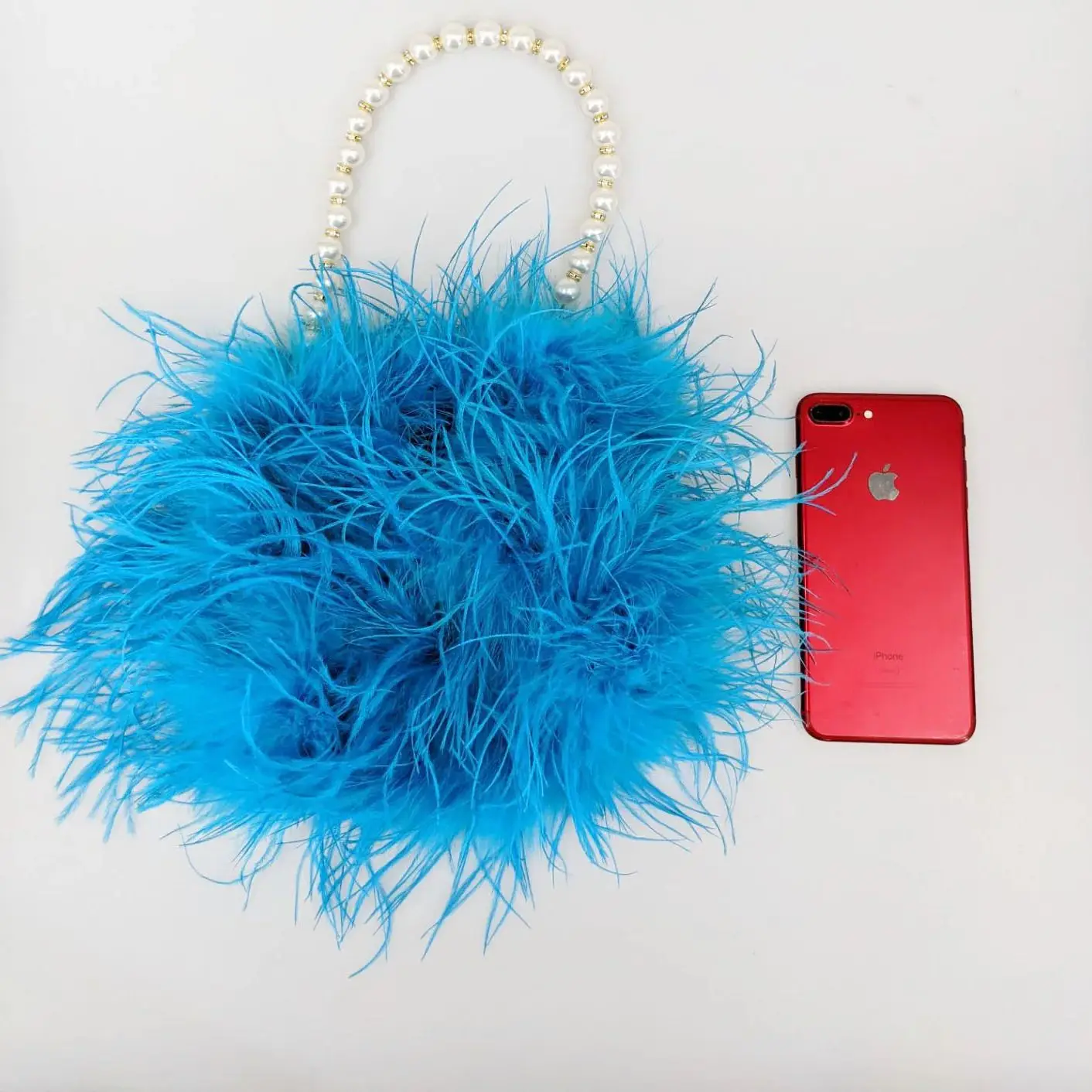 Ostrich-Feather-Handbag-with-Pearl-Chain-Mini-Purse-for-Party-Furry ...