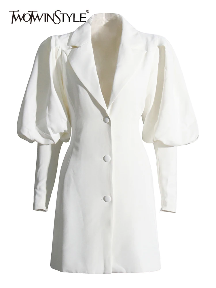 TWOTWINSTYLE-Patchwork-Single-Breasted-A-Line-Dresses-For-Women-V-Nekc ...