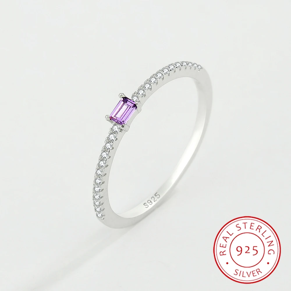 2022-NEW-Simple-Genuine-S925-Silver-Ring-For-Women-Amethyst-Single-Row ...
