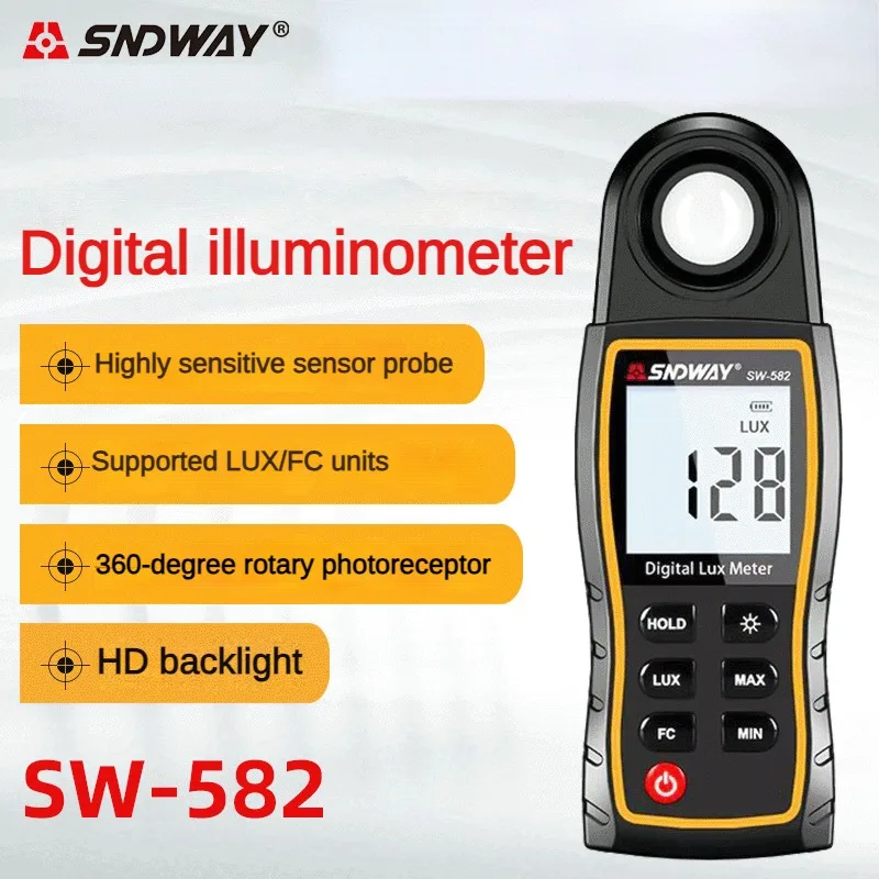 SNDWAY-Digital-Lux-Meter-SW-582-Light-Meter-199-900-Lux-Rotatable ...