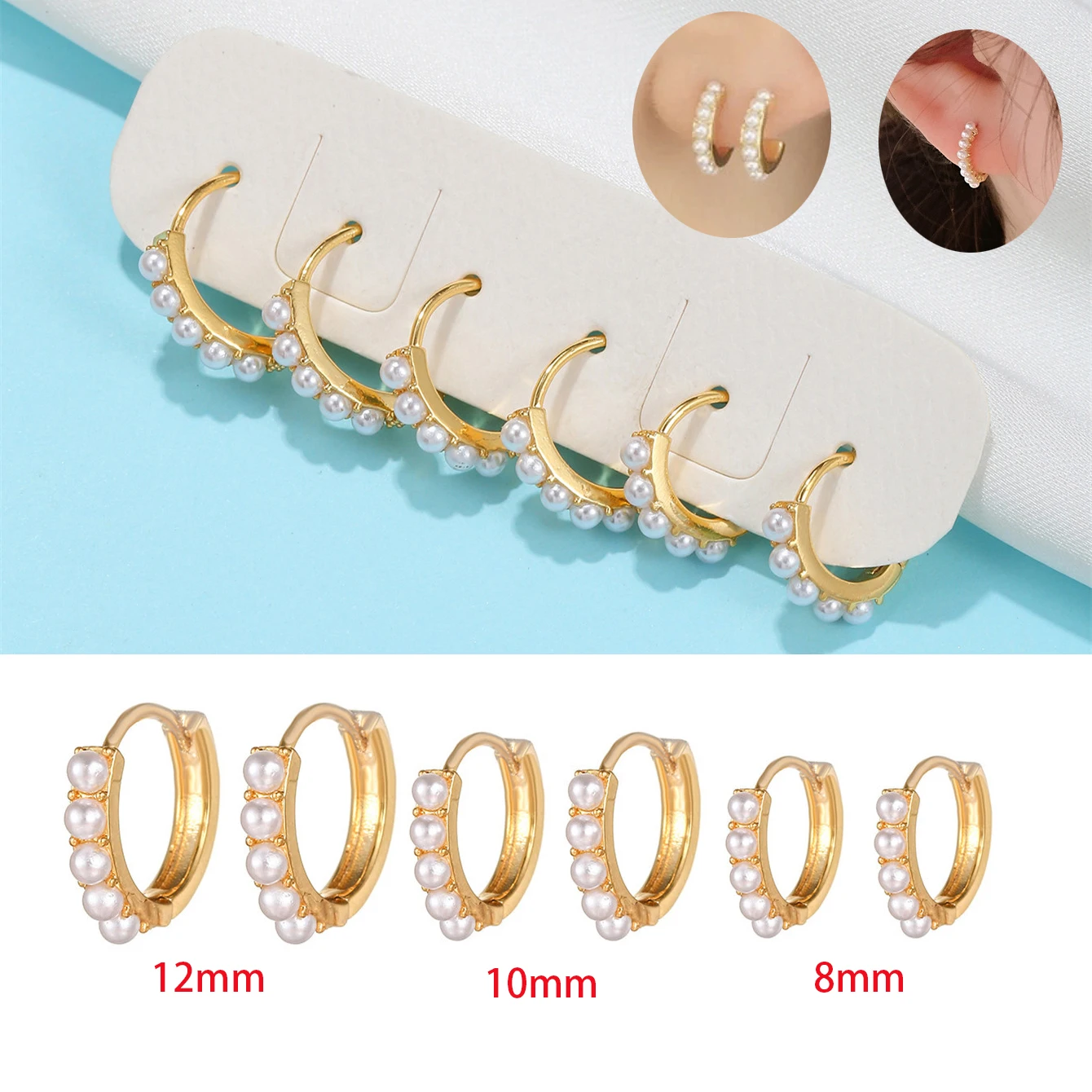 Yuedane Mini Stainless Steel Little Imitation Pearl Hoop Earrings Small ...