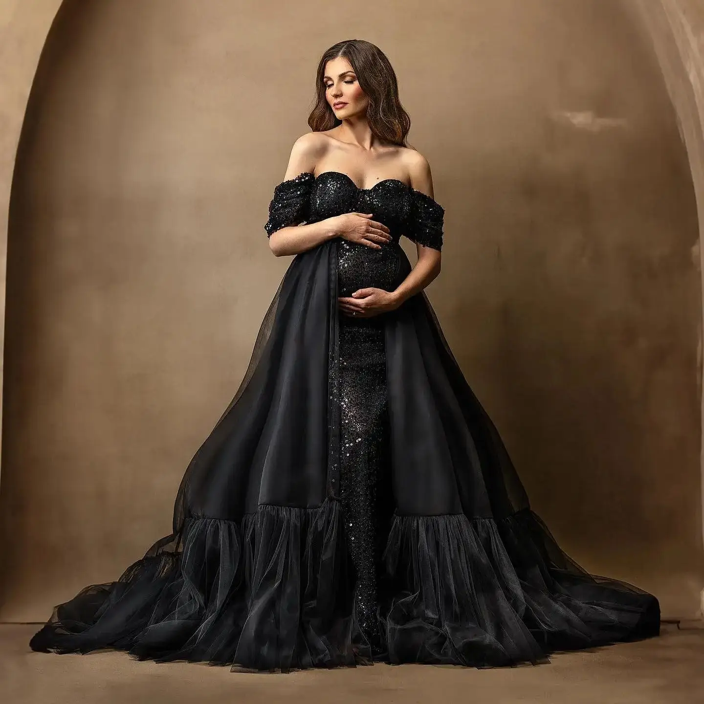 Sequined-Black-Maternity-Dresses-for-Prom-Bride-Babyshower-Women ...