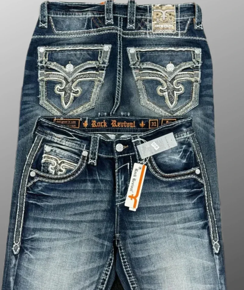 High-Street-Y2k-American-New-Style-Blue-Embroidered-Cross-Pattern-Jeans ...