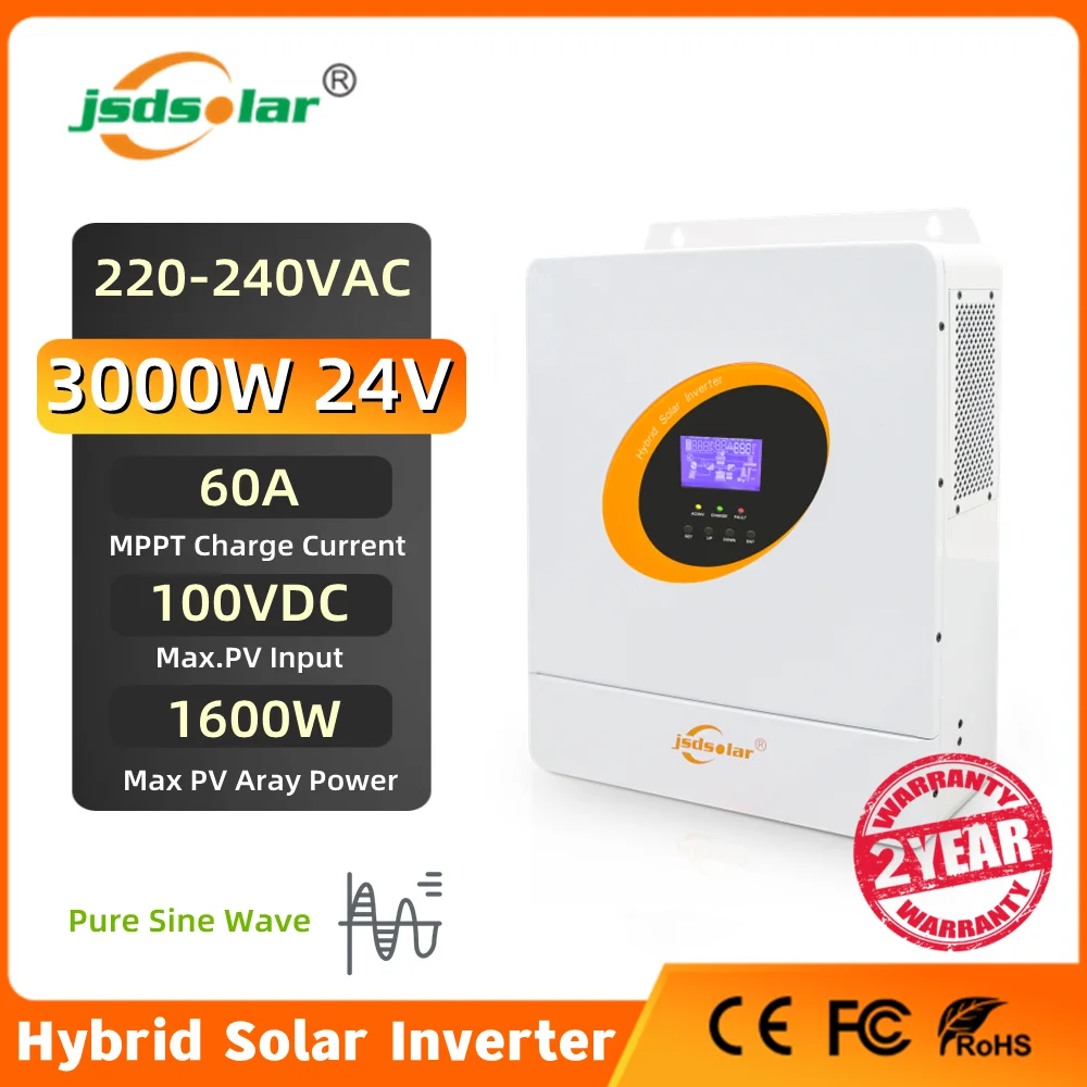 Jsdsolar 3kw 24v Hybrid Off Grid Solar Inverter For Power Bank Solar Lithium Battery With Mppt ...