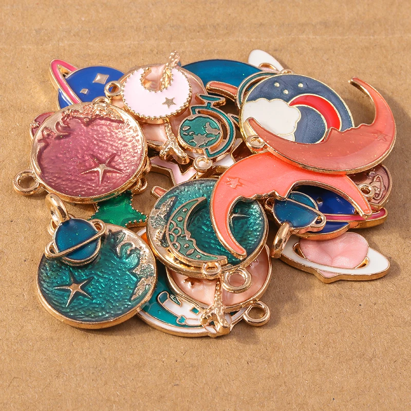 10pcs Mix Enamel Galaxy Planet Space Charms for Necklaces Bracelet ...