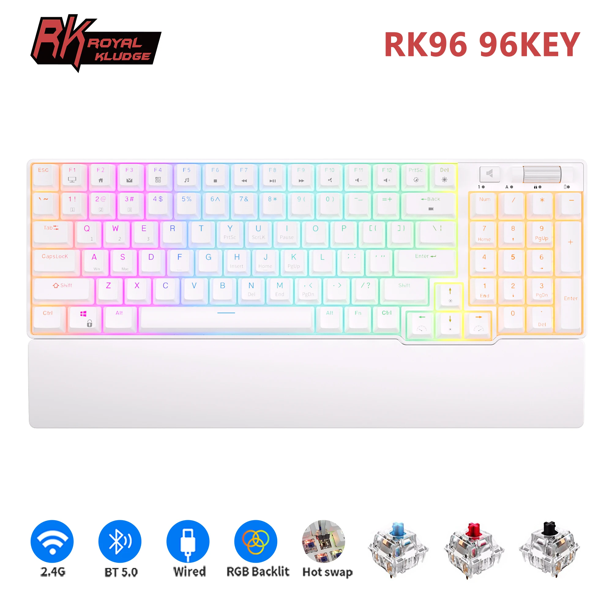 ROYAL KLUDGE RK96 RGB Tri-Mode BT5.0/2.4G/USB-C Hot Swappable ...