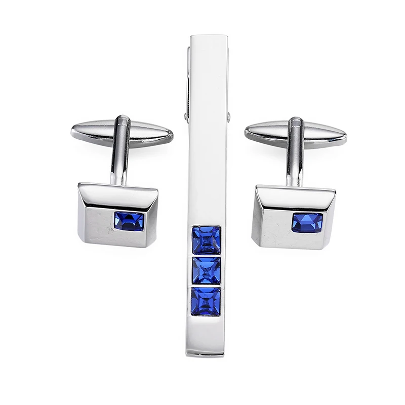 Tie-clip-cufflink-set-copper-material-with-square-glossy-blue-crystal ...