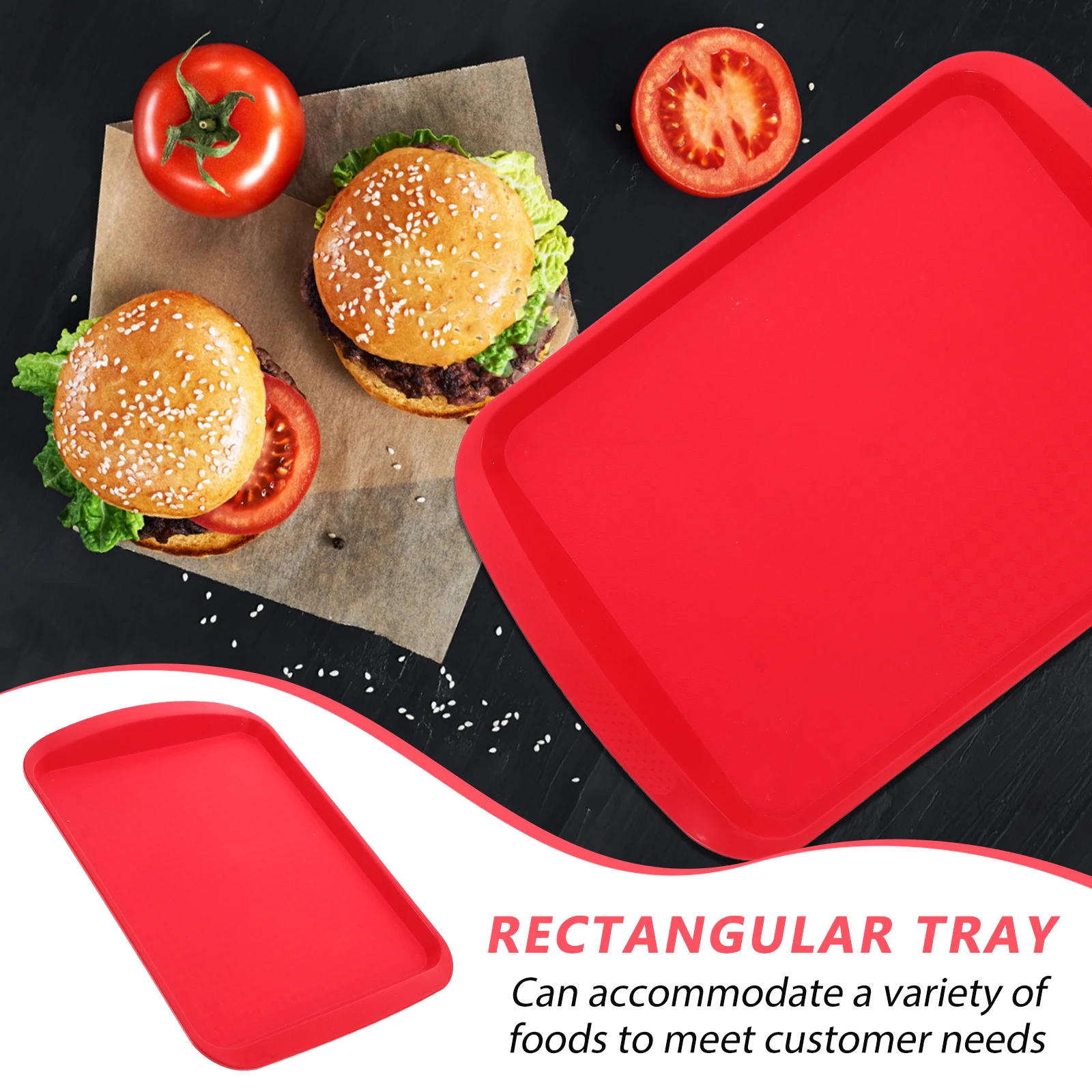 Non Slip Dinner Plate Coffee Table Tray 305mm Red Rectangular Food ...