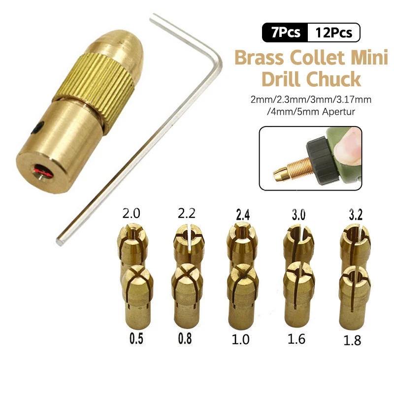 7pcs-12pcs Brass Mini Drill Chuck Adapter Micro Collet Shaft Drill Bit ...