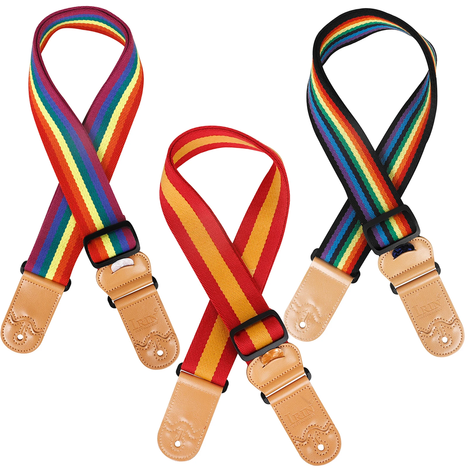 Guitar Strap Rainbow Striped Cotton Insertable Paddles Adjustable ...