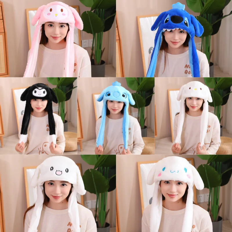 Plush Hat With Movable Ears Stitch My Melody Kuromi Cinnamoroll Kawaii ...