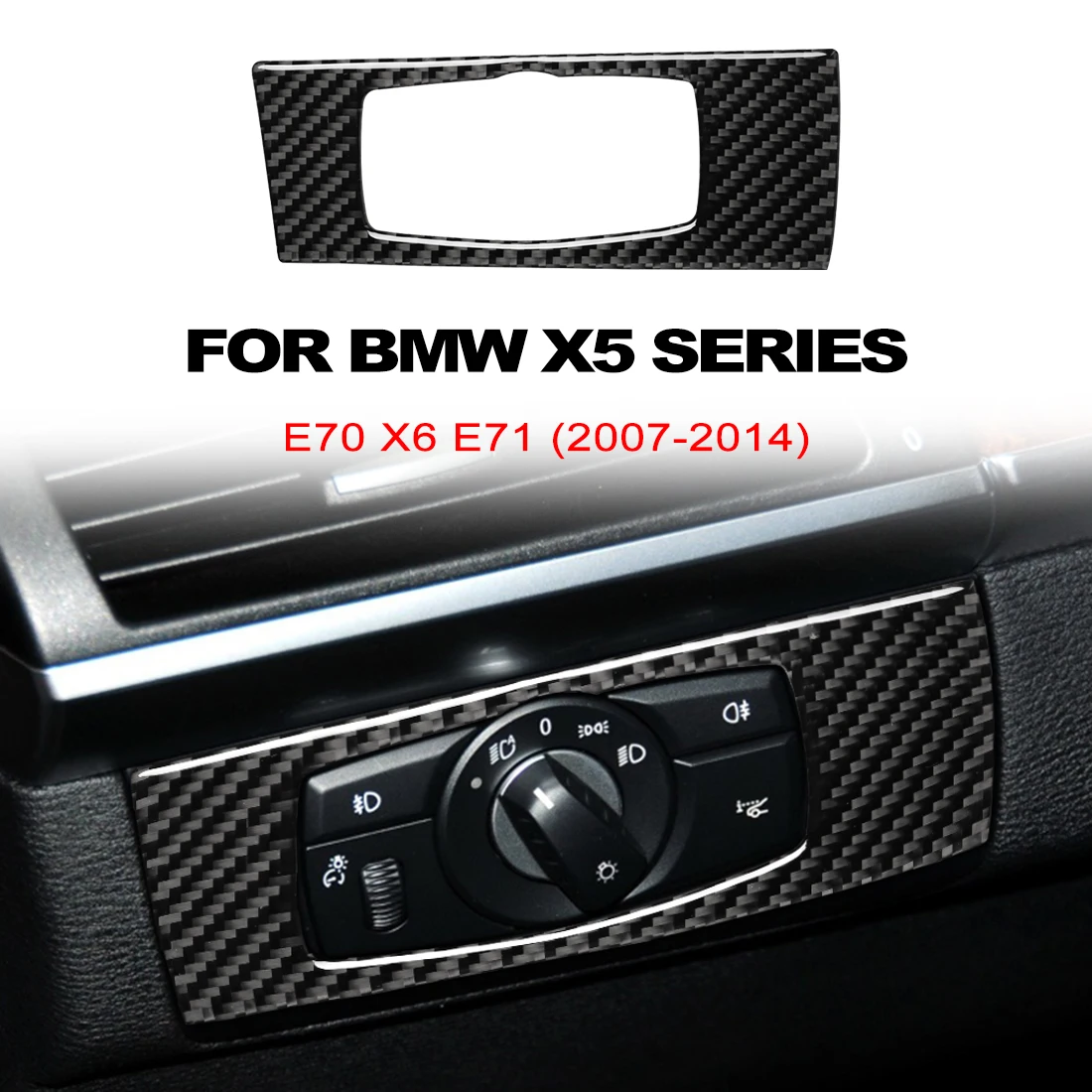 Carbon Fiber Headlight Switch Stickers For BMW X5 E70 X6 E71 2007-2014 ...