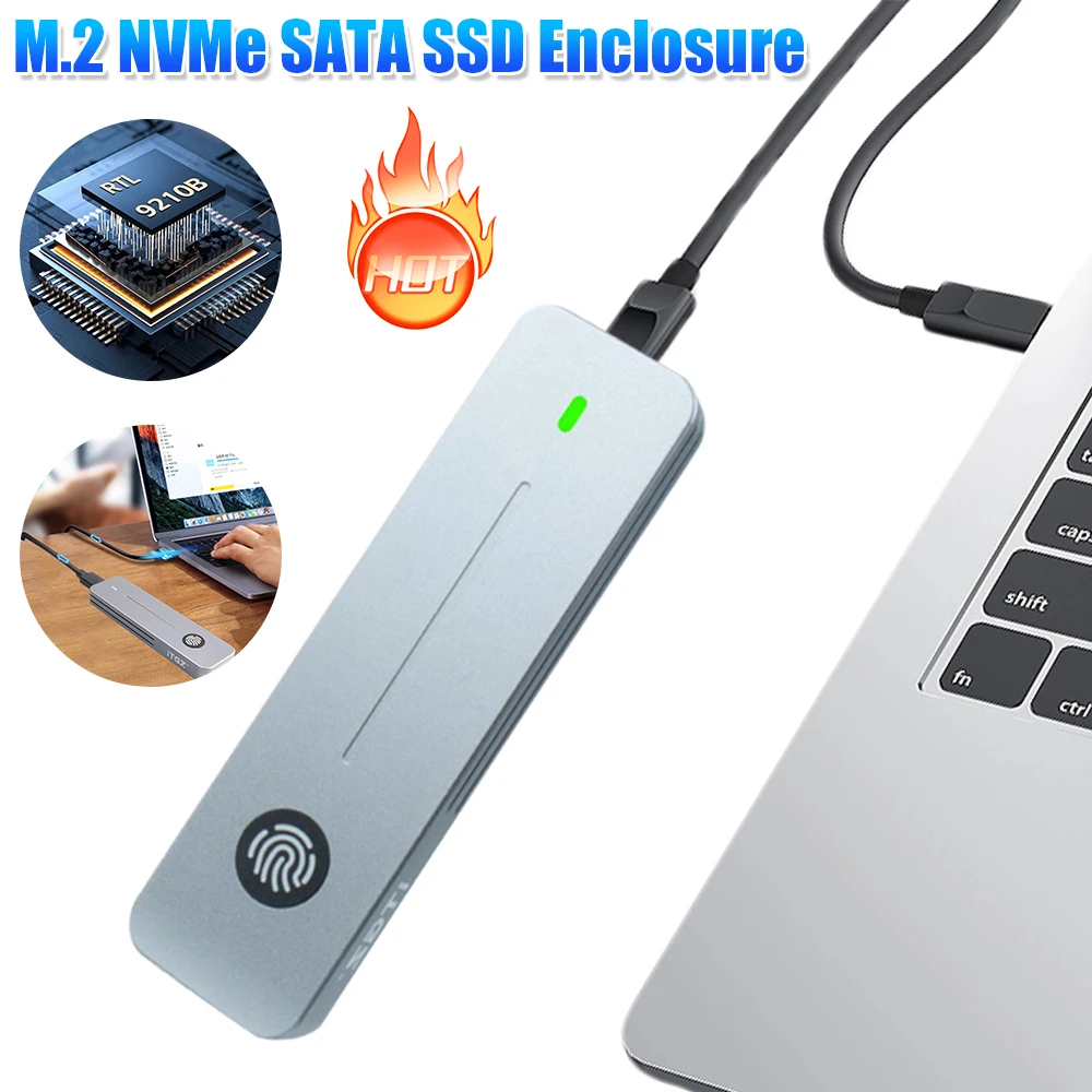 M 2 NVMe SATA Portable SSD Case 10Gbps Fingerprint Encrypted Solid M 2 NVMe SATA Portable SSD Case 10Gbps Fingerprint Encrypted Solid