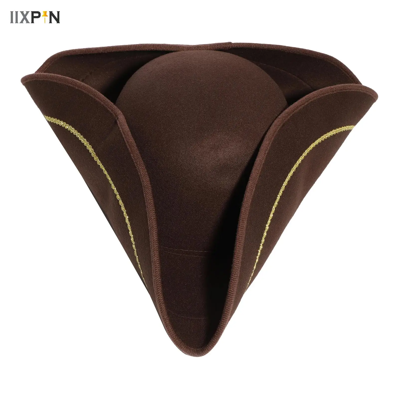 Colonial Tricorn Hat Wide Brim Pirate Hat with Metal Braided Tape ...