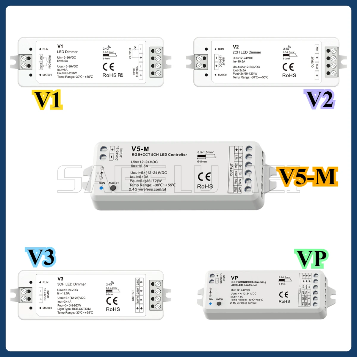 V1 V2 V3 VP V5-M RGBW RGB+CCT RGB Controller 12V CV RF 2.4G For 1/2/3 ...