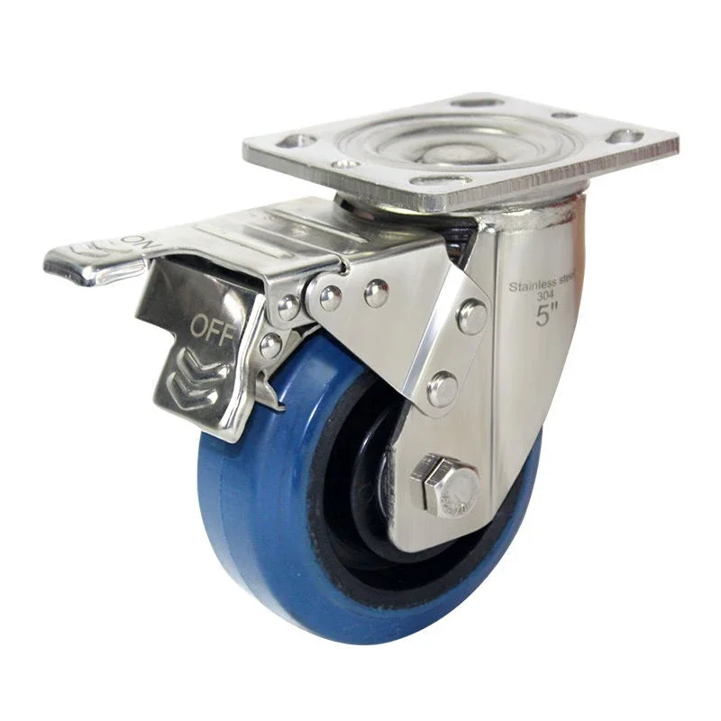 4-inch-Blue-Elastic-Rubber-Wheel-304-Stainless-Steel-Wholesale-Caster ...